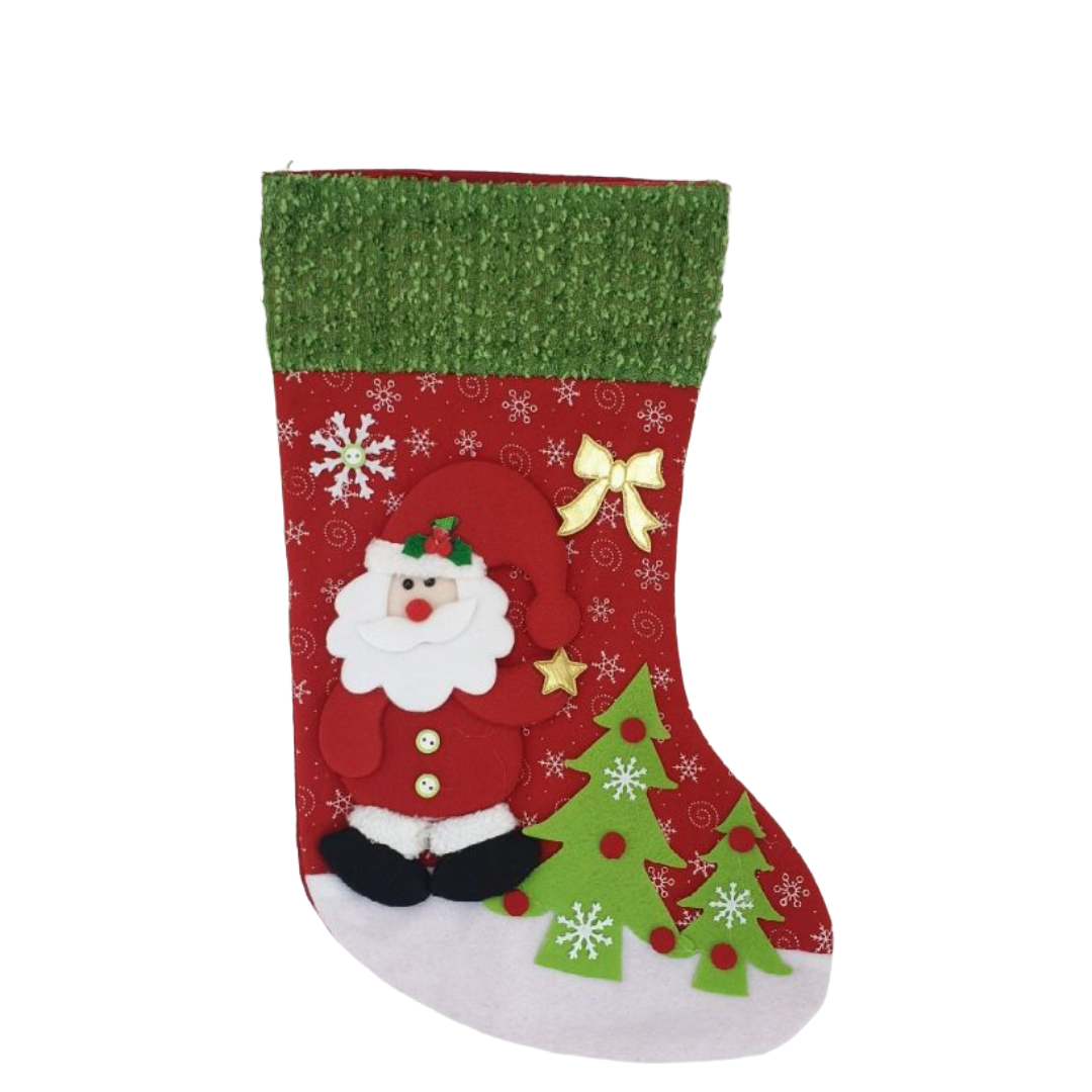 Christmas Stocking Red/Green Christmas - Snow Globe